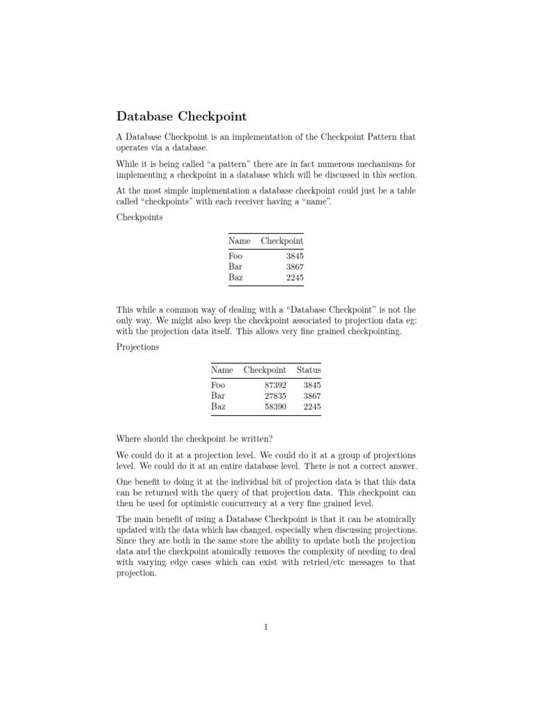 DB Checkpoint | PDF