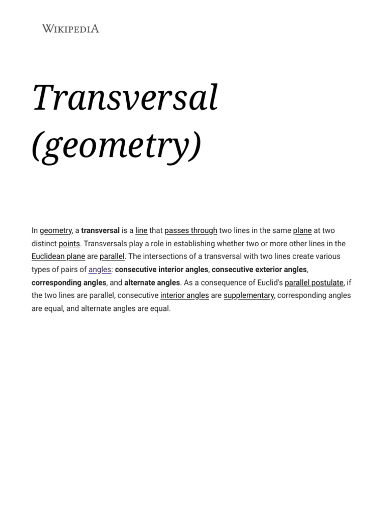 Transversal | Download Free PDF | Geometry | Euclidean Geometry