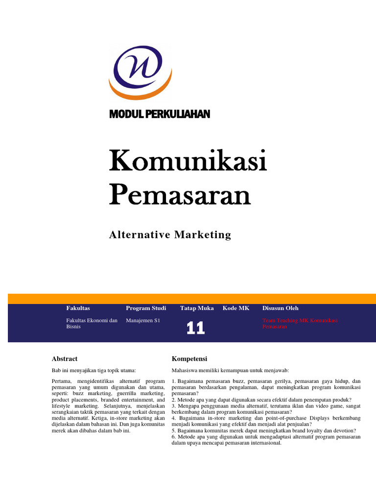MODUL KOMUNIKASI PEMASARAN - Alternative Marketing - P11 | PDF
