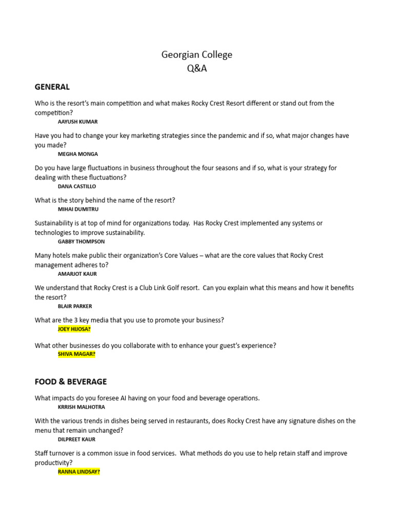 Q&A - Questions and Spokespersons | PDF | Business