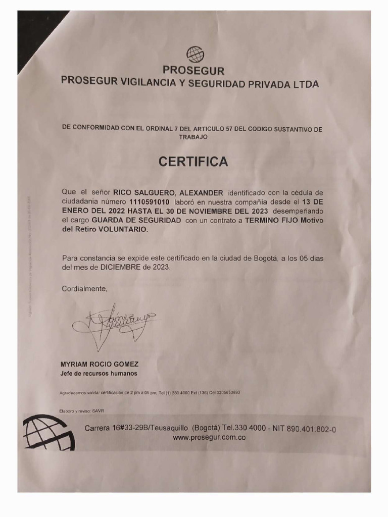 Carta Prosegur 5 | PDF