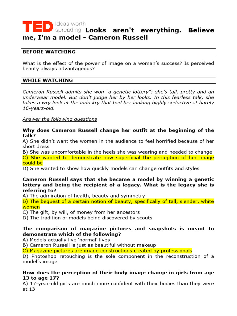 Looks Aren't Everything. Believe Me, I'm A Model - Cameron Russell ...