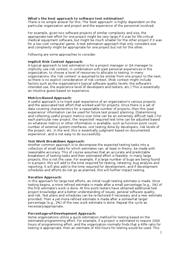 Test Estimation Approaches | PDF | Software Testing | Agile Software ...