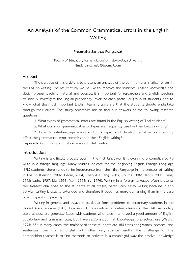 Common English Grammar Errors Analysis | PDF | Second Language Acquisition | Second Language