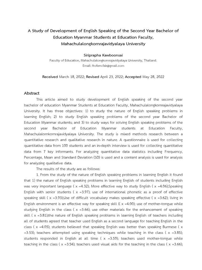 A Study of Development of English Speaking of The Second Year Bachelor ...