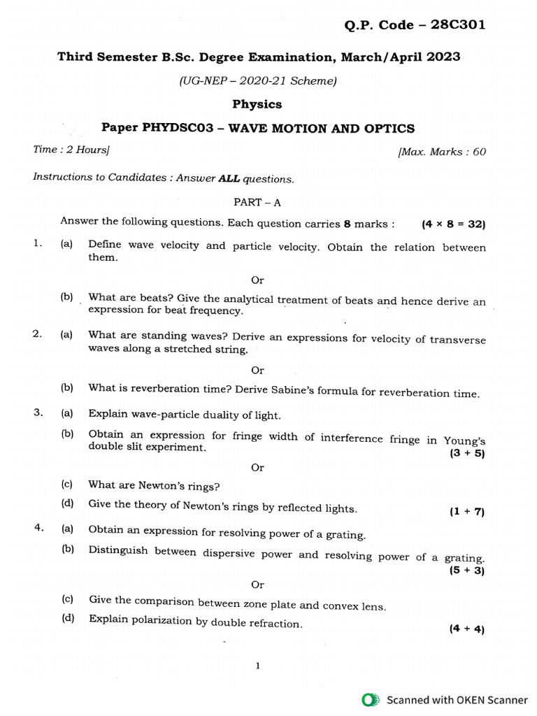 III Sem Physics Question Paper April - 2023 | PDF
