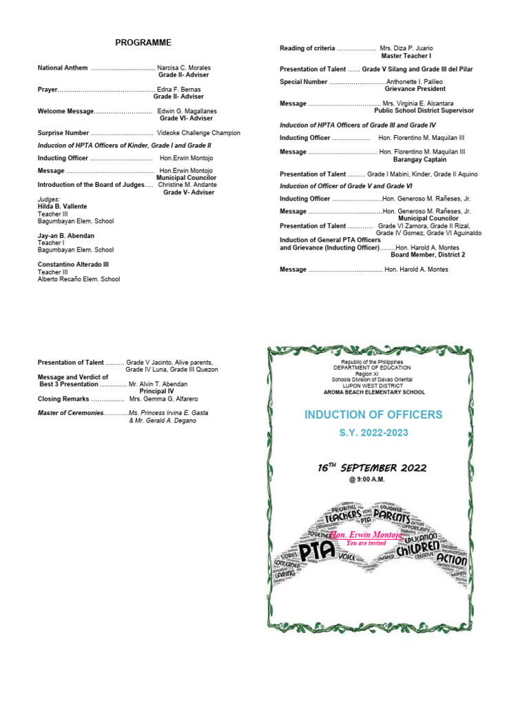 Induction of PTA Officers | PDF | Philippines