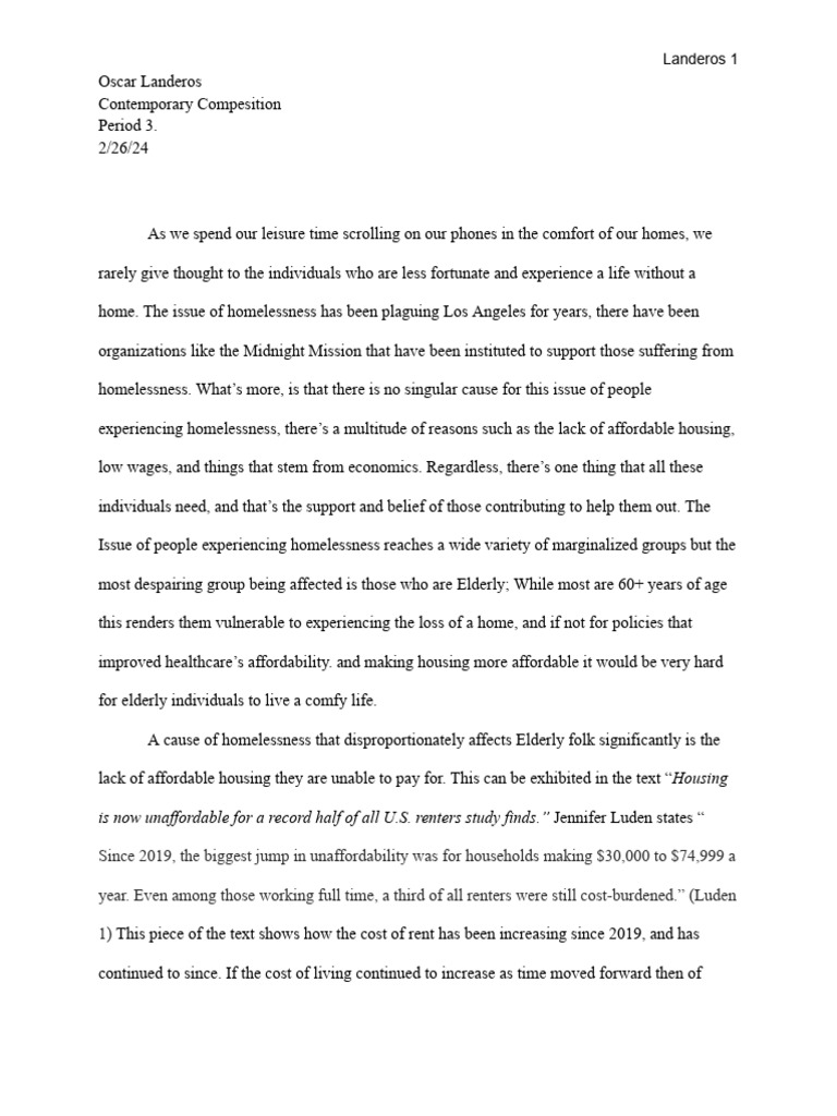 Contemporary Comp Final Homelessness Essay - Oscar Landeros | PDF ...