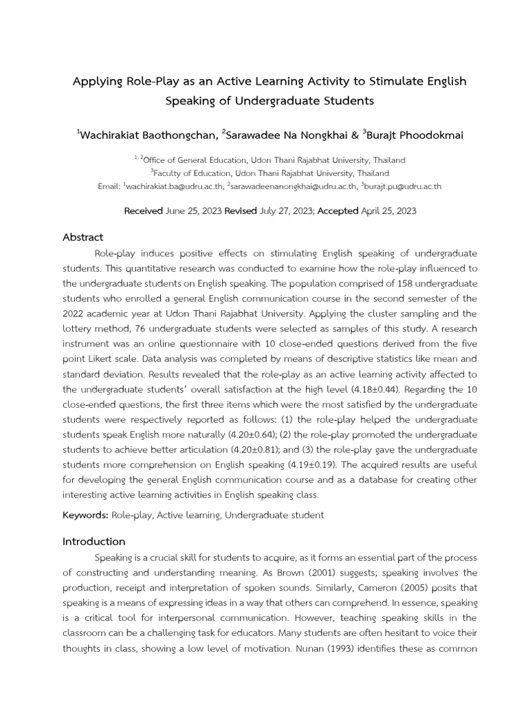 Applying Role-Play As An Active Learning Activity To Stimulate English ...