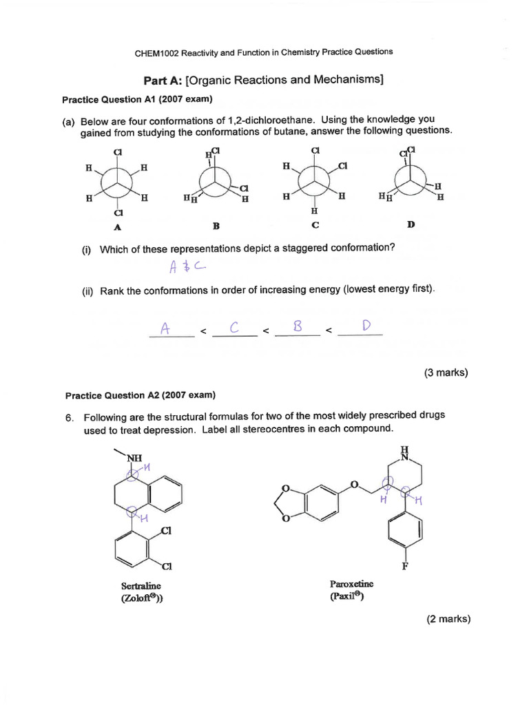 CHEM1002 Practice Exam Questions - Answers | PDF