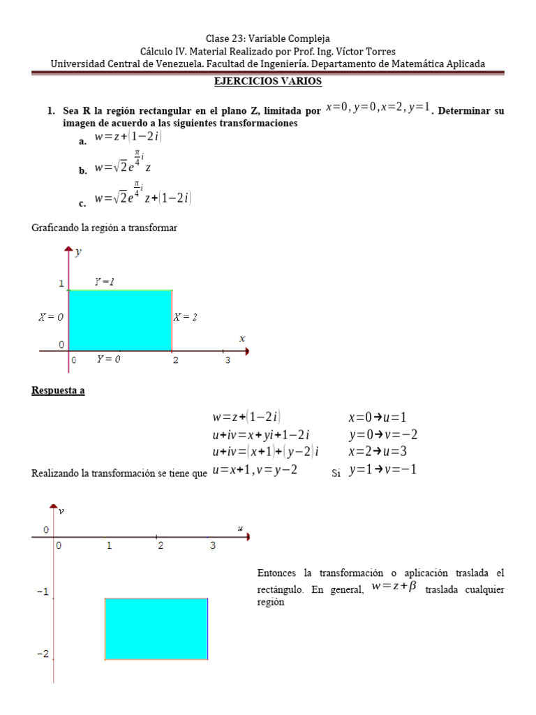 Clase 23 - Variable Compleja - Ejercicios de Repaso Transformaciones Conformes | PDF | Mecanica ...