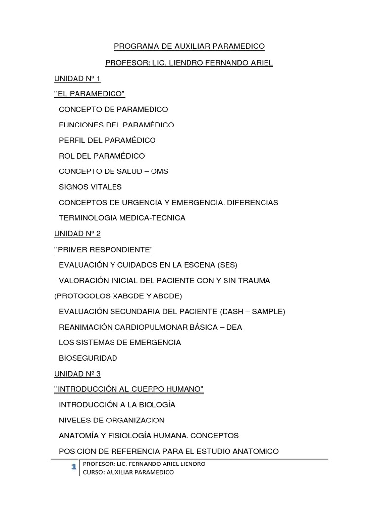 Programa de Paramedicos-1 | PDF | Paramédico | Reanimación cardiopulmonar