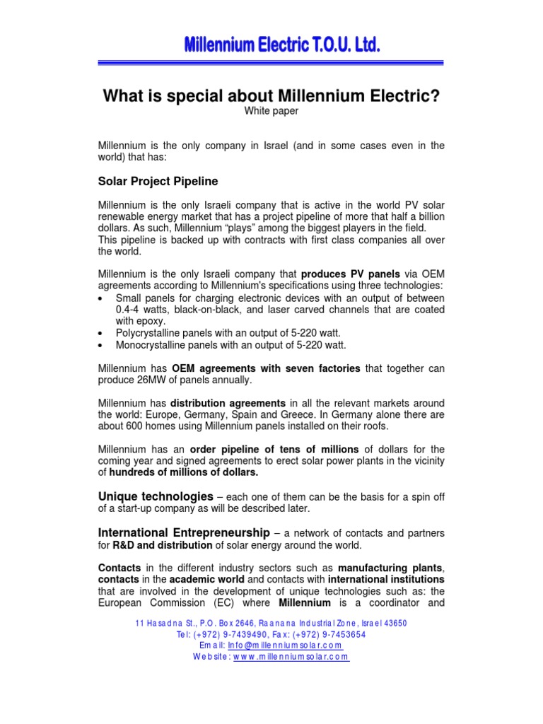What Is Special About Millennium Electric | PDF | Solar Power ...