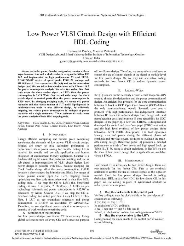 Low Power VLSI Design with HDL Optimization | PDF | Hardware ...