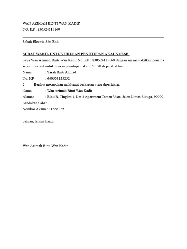 Surat Kuasa SESB | PDF