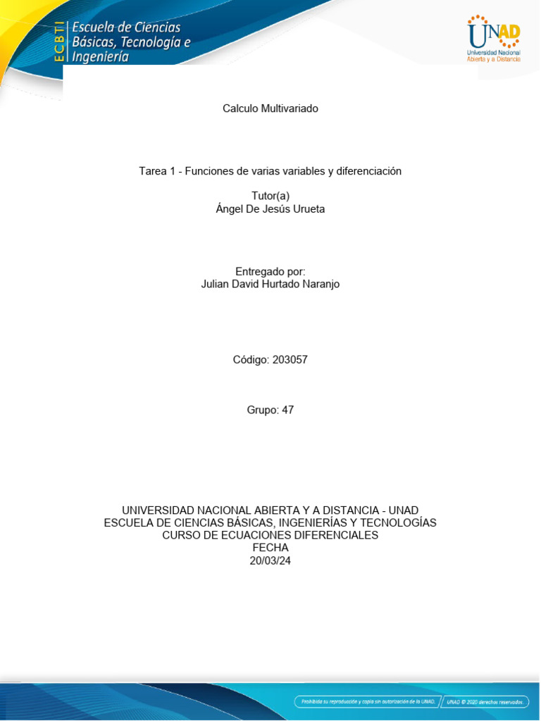 Tarea 1-Funciones de Varias Variables y Diferenciación | PDF | Curva | Sistema coordinado