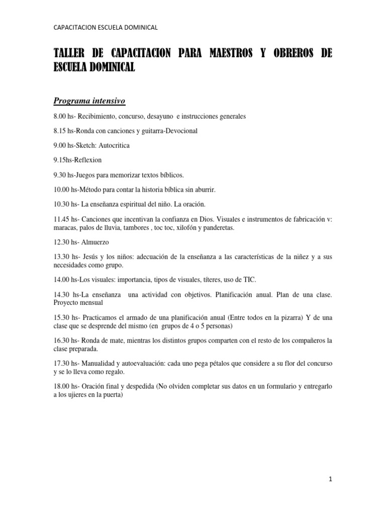 Taller de Capacitacion para Maestros y Obreros de Escuela Dominical | PDF | Oración | Perdón