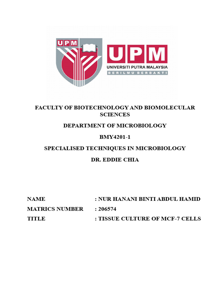 Lab Report Tissue Culture - BMY4201 | PDF | Cell Culture | Estrogen