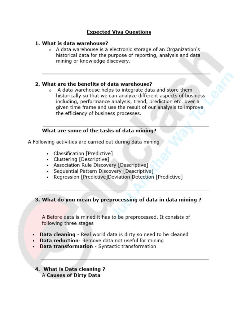 DMBI Viva | PDF | Data Warehouse | Data Mining