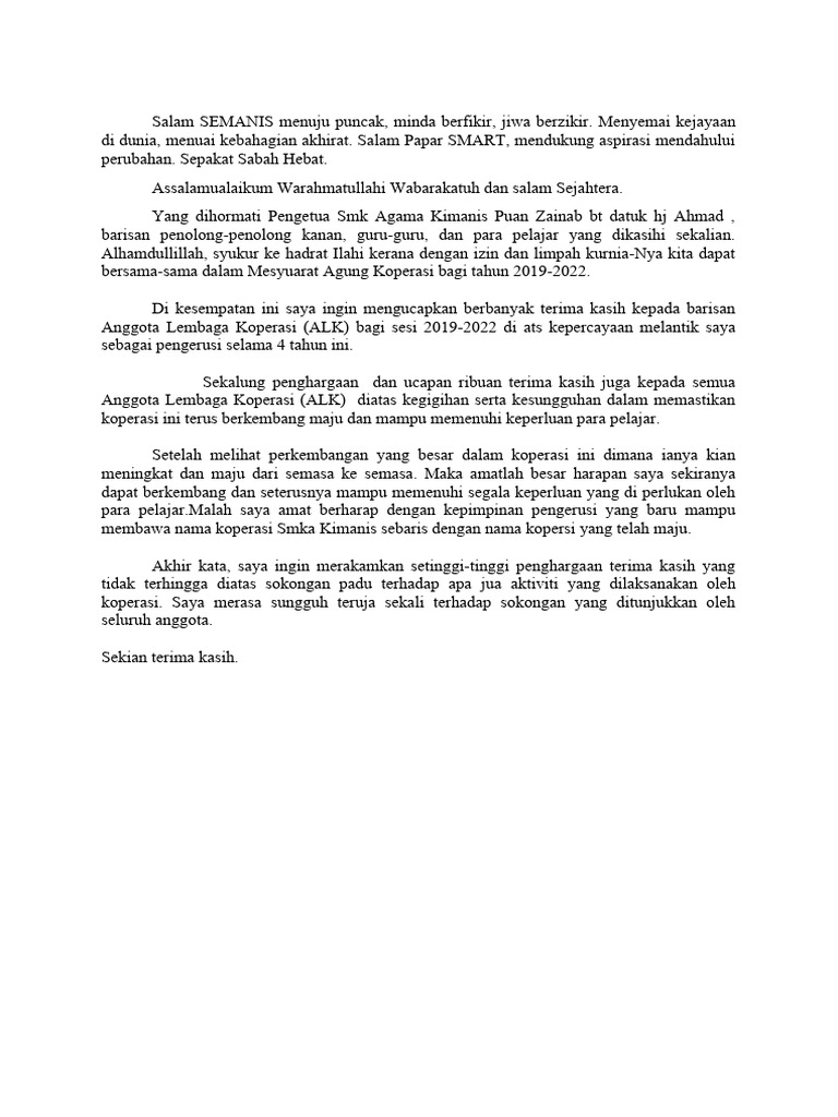 Ucapan Pengerusi Mesyuarat Koperasi | PDF | Karier & Perkembangan
