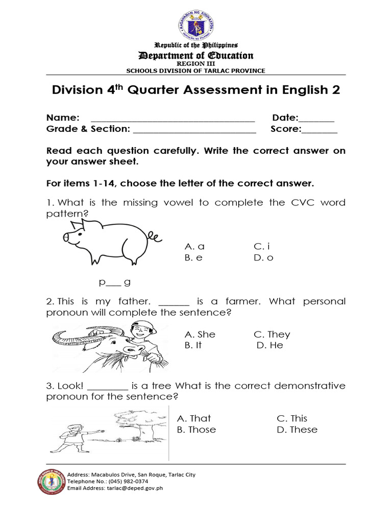 Rfqa Grade 2. Assessment Tool | PDF | Linguistics | Grammar