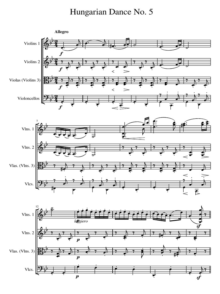 Hungarian Dance No For String Quartet | PDF | Classical Music Groups ...