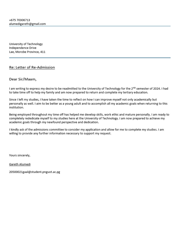 Readmission Letter Final | PDF