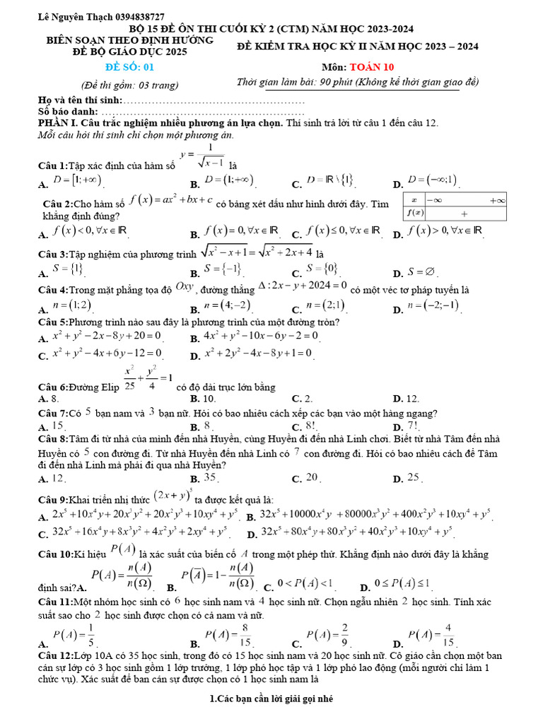 Bo 15 de CK2 Mon Toan 10CTM | PDF