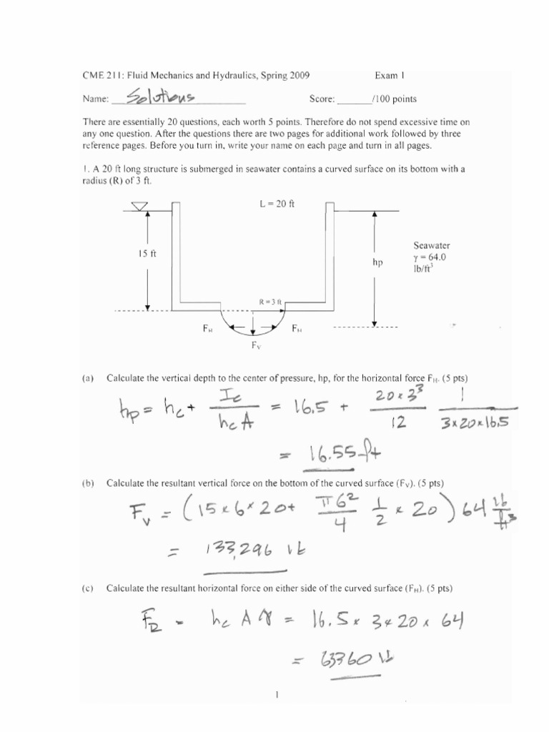 Fluids 211 Midterm Exam1solution Pdf Pressure Measurement Pressure