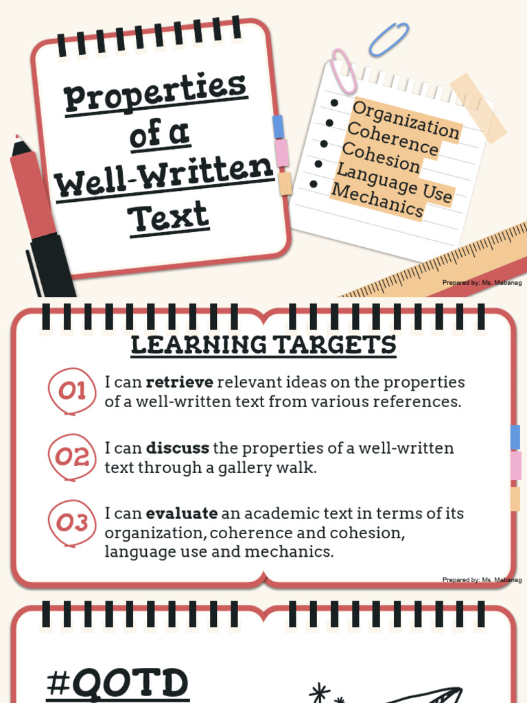 (RWS) Properties of A Well-Written Text | PDF | Behavior Modification ...