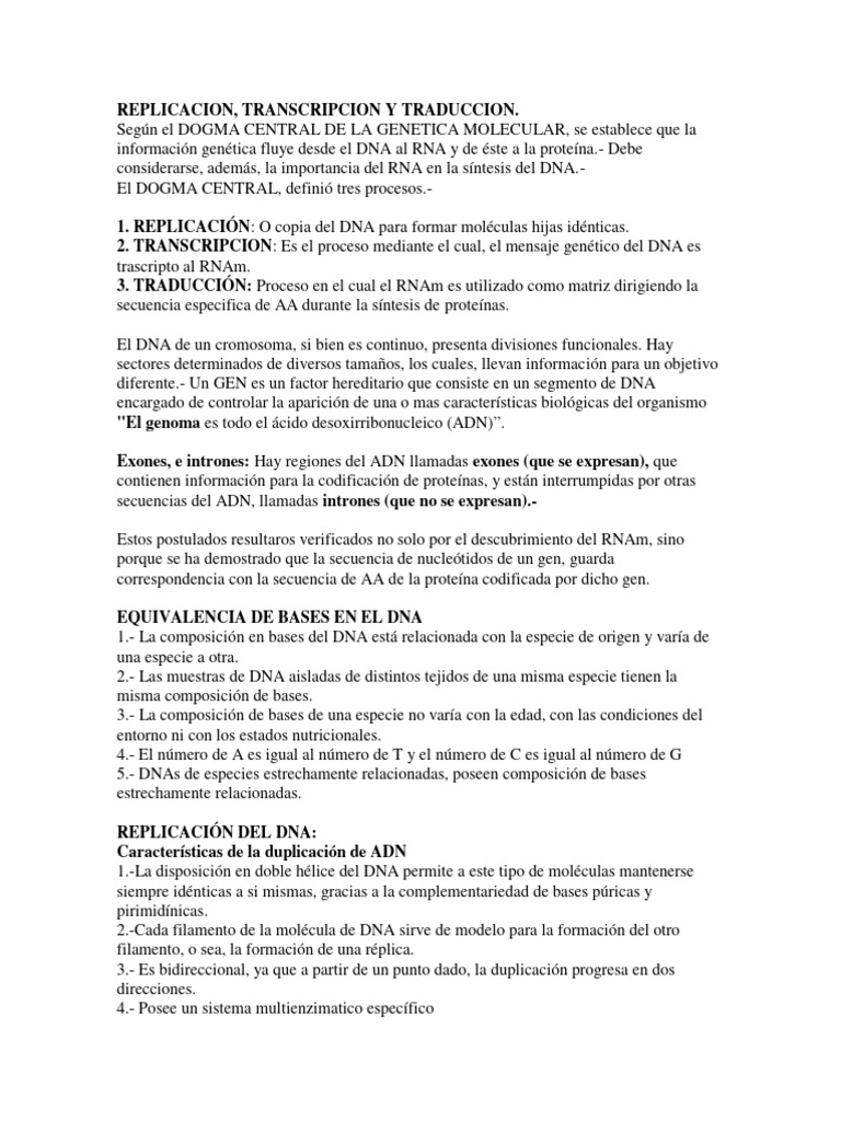 Replicacion, Transcripcion Traduccion | PDF | Adn | Replicación De Adn