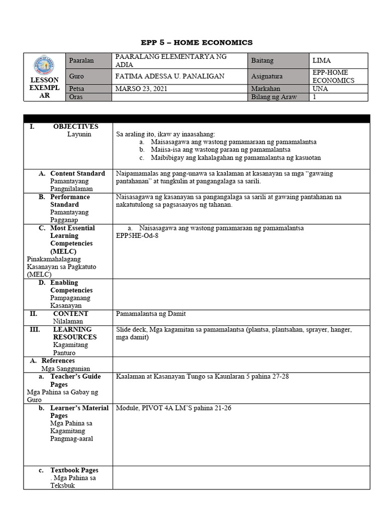 Epp 5 - Home Economics | PDF