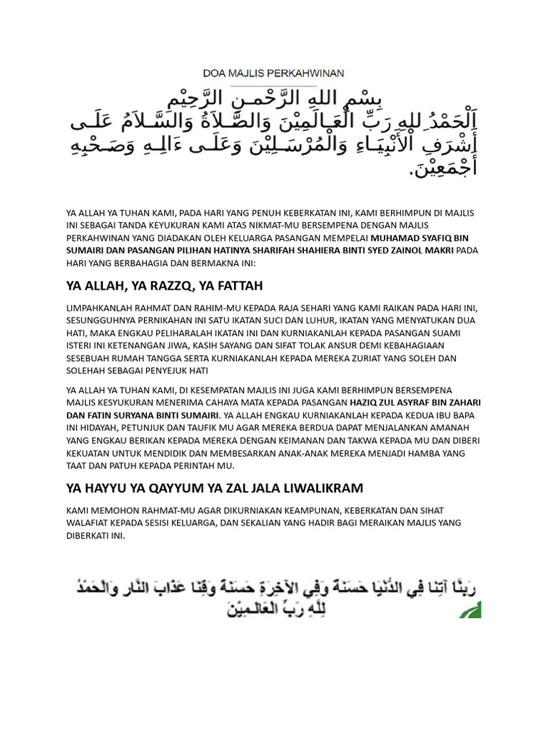 Doa Syukur Pernikahan dan Kelahiran | PDF