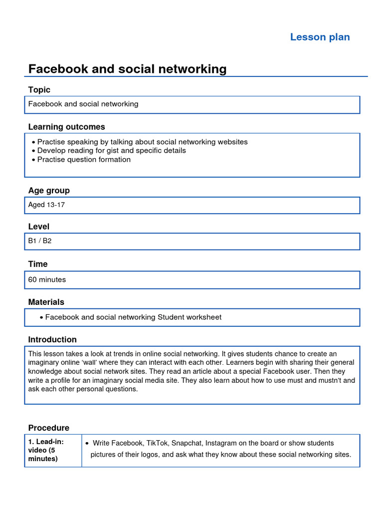 Social Media Lesson Plan | PDF | Facebook | Social Networking Service