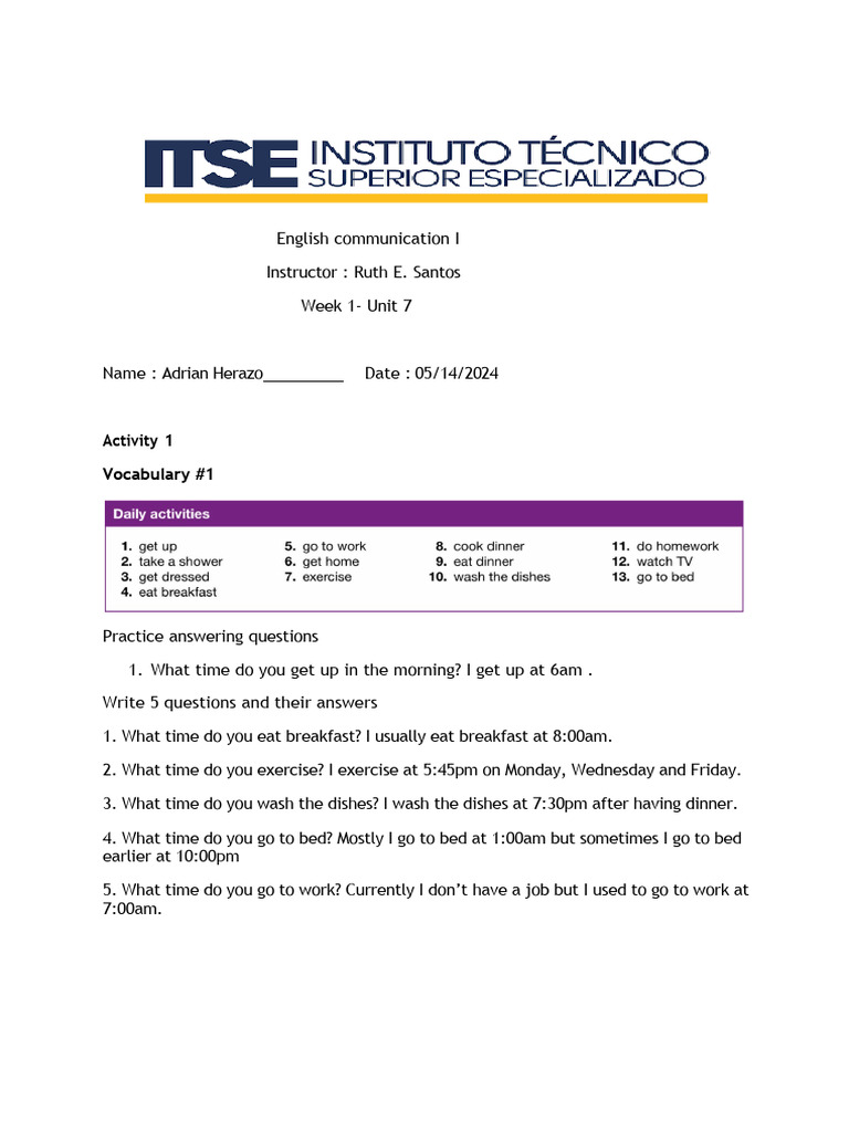 Week 1 Lesson 1 Activities Eng Comm 1 Adrian Herazo | PDF