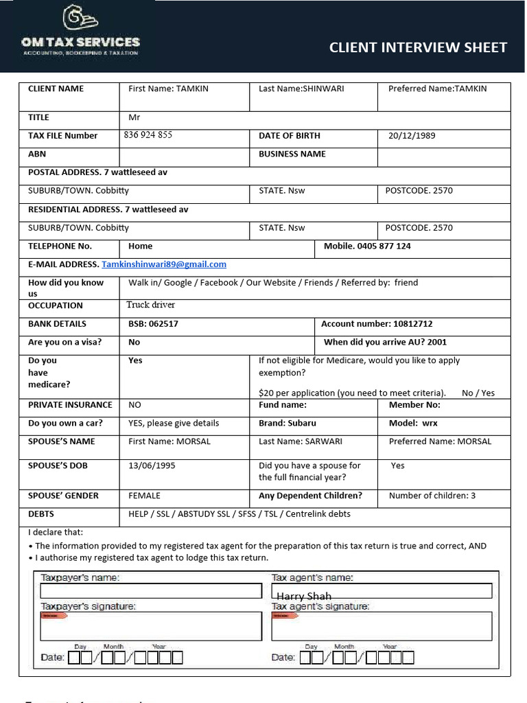 Client Interview Sheet | PDF