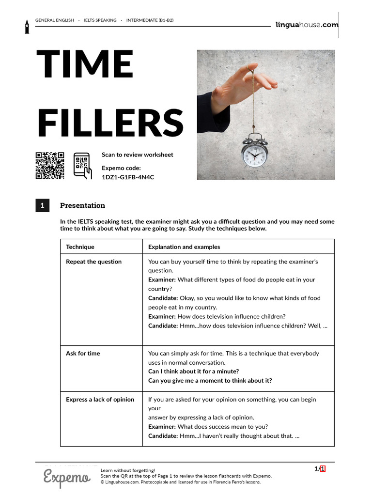 IELTS Speaking Time Fillers Guide | PDF | Cognition