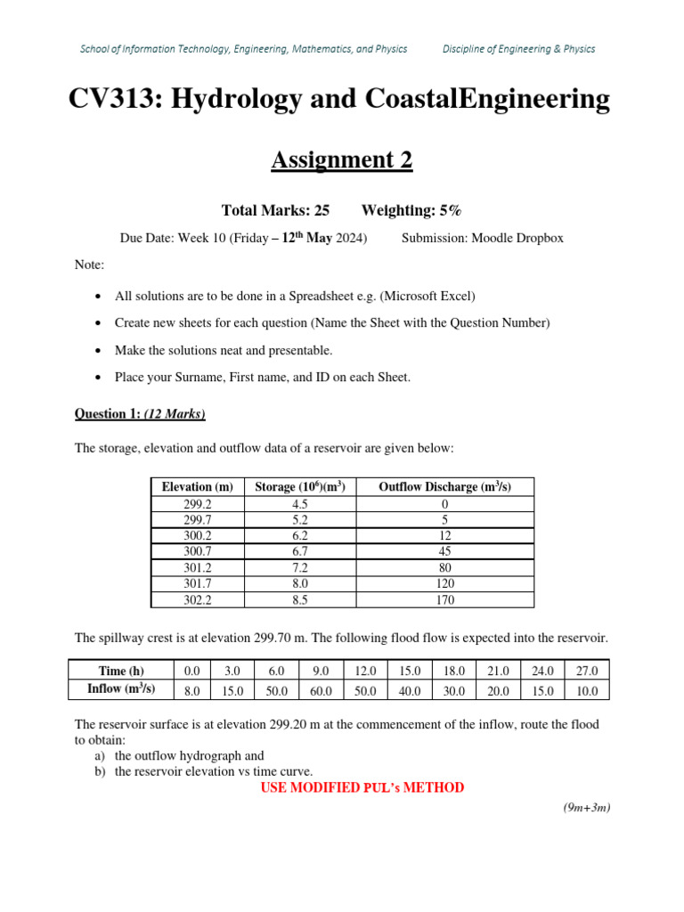 CV313 Assignment 2 - 2024 | PDF | Discharge (Hydrology) | Earth Sciences