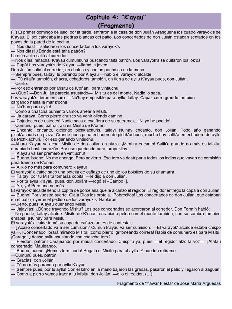 Lect. Estud. Capítulo 4 Yawar Fiesta | PDF | Arte