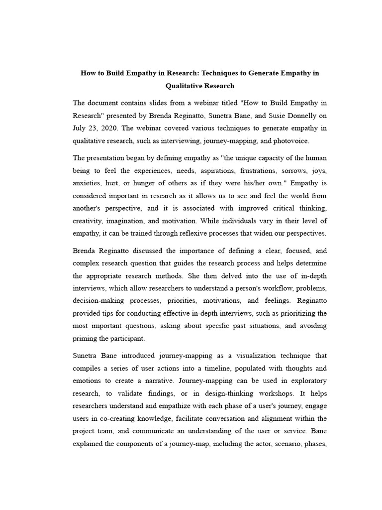 Resume How To Build Emphaty in Research | PDF | Empathy | Participatory ...