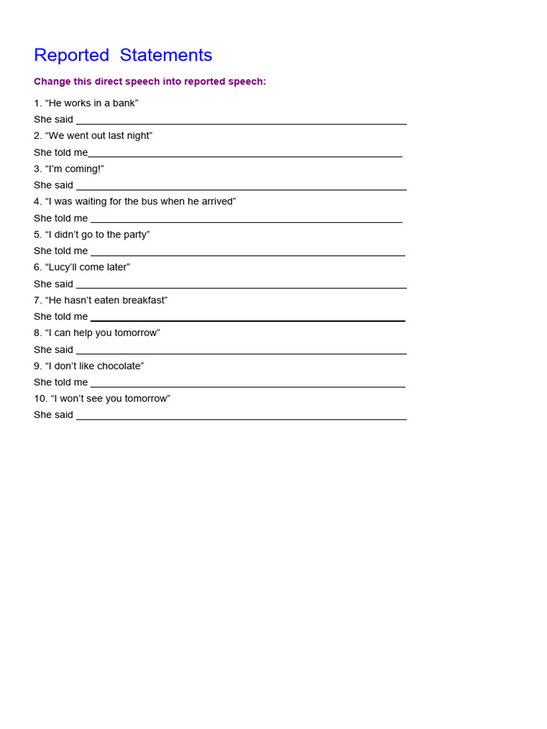 3.2 - Reported-Speech Statements Exercises | PDF