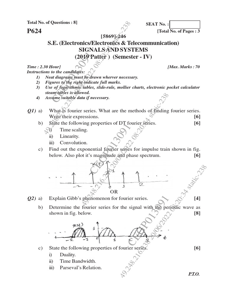 Ss Pyq 1 PDF | PDF | Fourier Transform | Laplace Transform