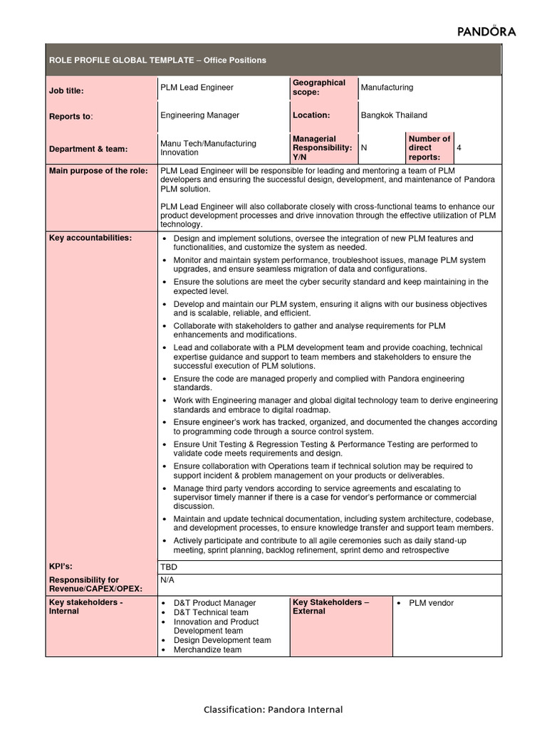 ROLE PROFILE - Job Description PLM Lead Engineer | PDF | Product ...