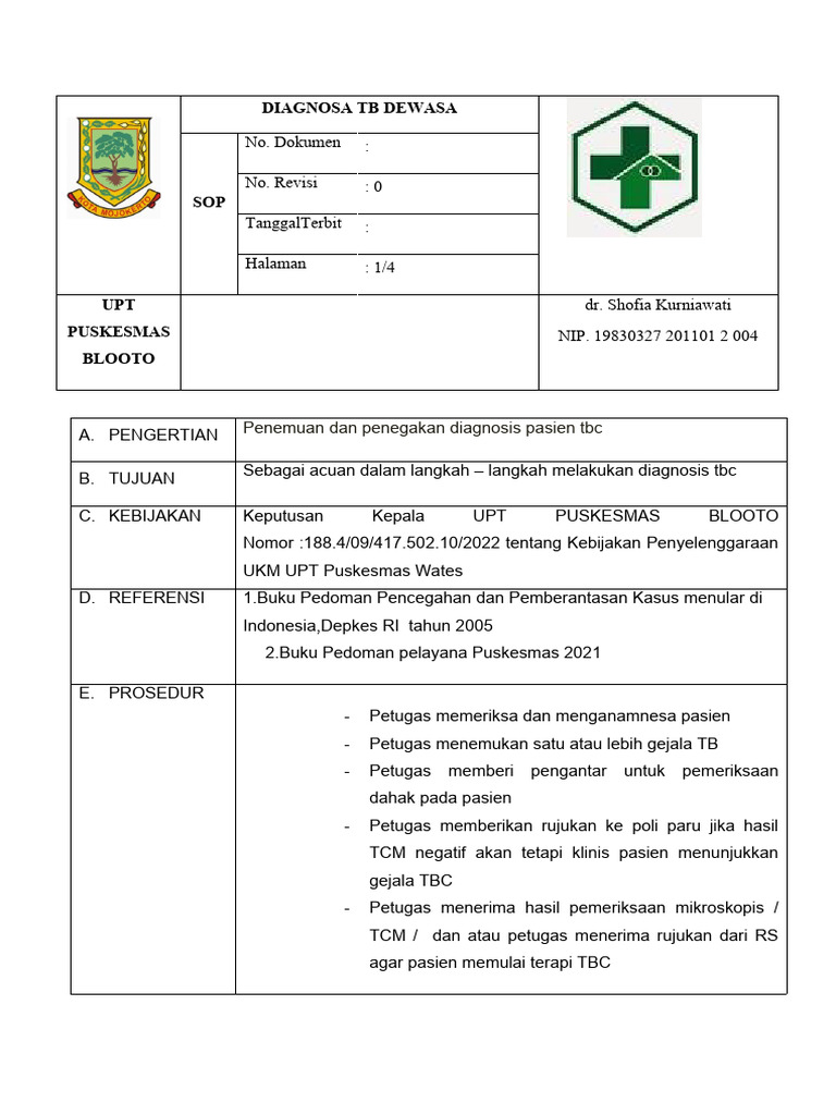 SOP DIAGNOSIS TB Dewasa FIX | PDF