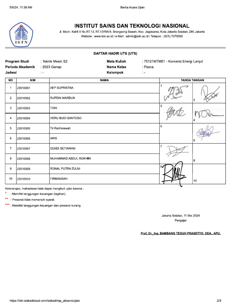 Absensi UTS Gnp2324 Konversi Energi.110524-1 | PDF