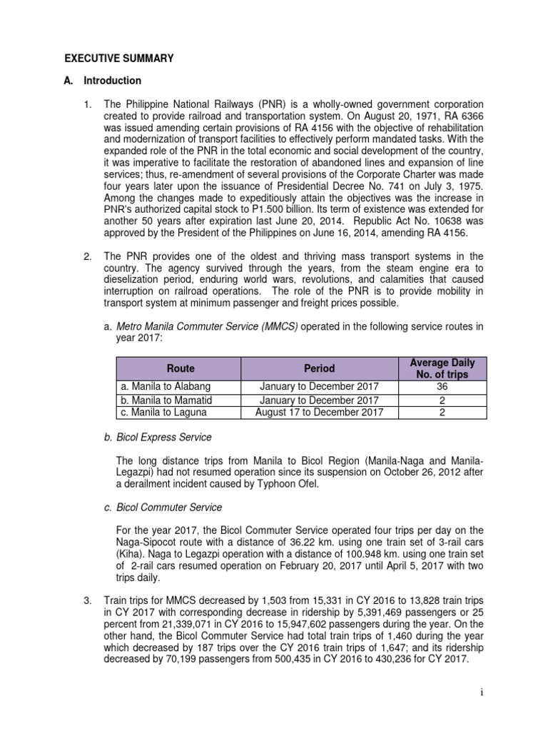 Philippine National Railways Executive Summary 2017 | PDF | Audit | Business