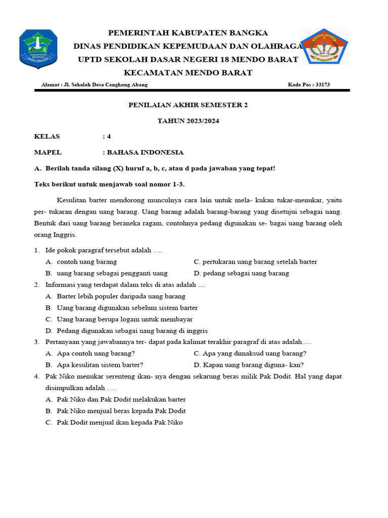 Bahasa Indonesia - 4 - Ii - KM - 2023 - 2024 - Rozila | PDF