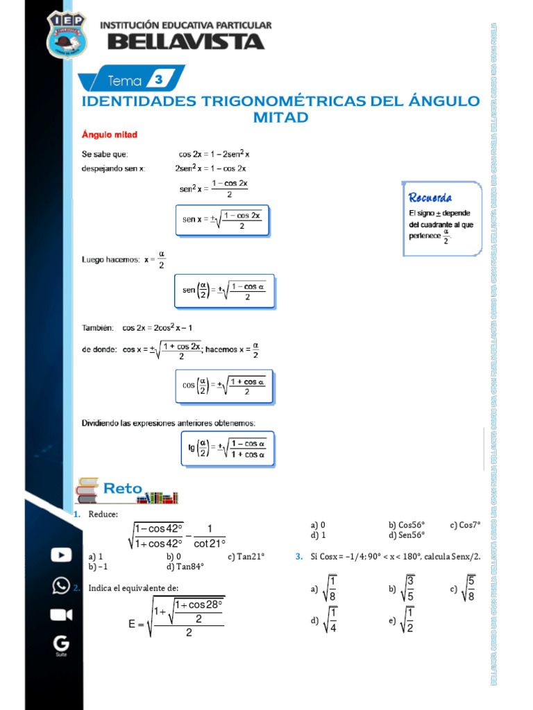 Identidades Trigonométricas Del Ángulo Mitad | PDF | Geometría ...