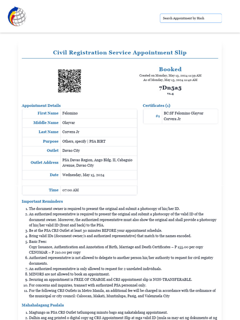 CRS Appointment System | PDF