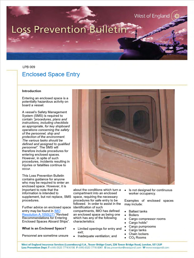 01 West of England Bulletin Enclosed Space Entry | PDF | Oxygen | Gases